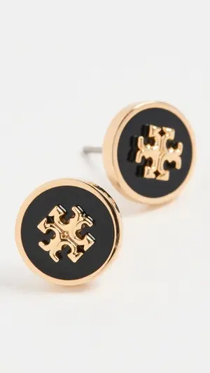 Tory Burch Logo Enamel Stud Earrings - Tory Gold/black