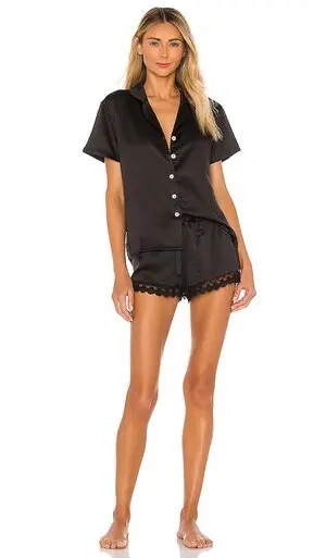 Flora Nikrooz Victoria Charmeuse Notch Short Set - Black