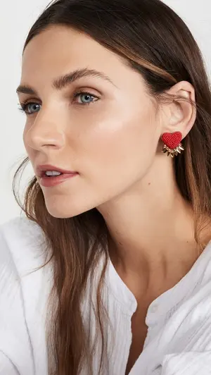 Deepa Gurnani Danika Heart Earrings - Red