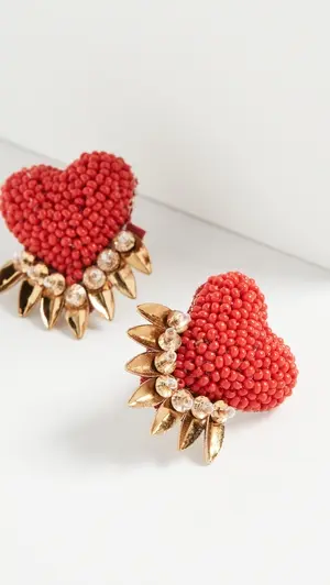 Deepa Gurnani Danika Heart Earrings - Red