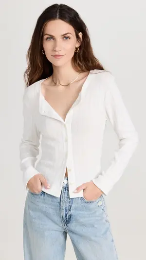 LESET Classic Pointelle Knit Cardigan