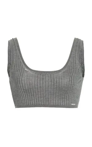 Prada Ribbed Silk Cropped Bra Top - Grey