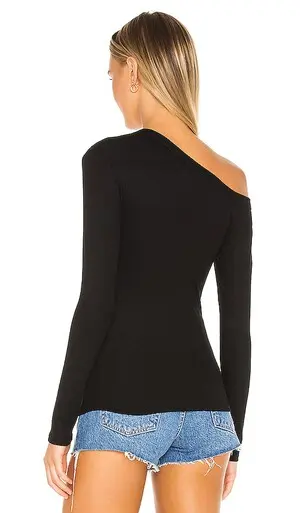 THE LINE BY K Harley Ribbed Jersey Top With Button Placket - Black