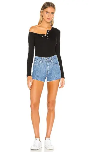 THE LINE BY K Harley Ribbed Jersey Top With Button Placket - Black