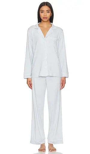 Eberjey Eberjey Gisele Long Pj Set In Baby Blue. Ice Blue & Ivory