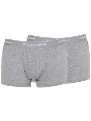 Dolce & Gabbana Pack Of 2 Logo Cotton Boxer Briefs Dark Grey