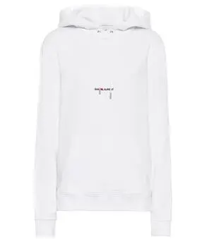 Saint Laurent Logo Cotton Jersey Hoodie White