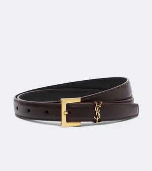 Saint Laurent Cassandre Slim Leather Belt - Red