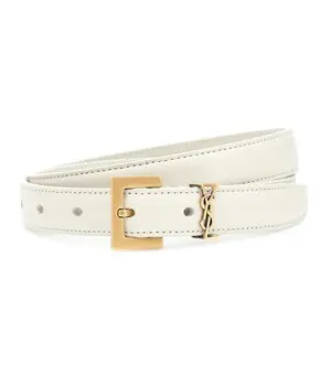 Saint Laurent Cassandre Slim Leather Belt - White