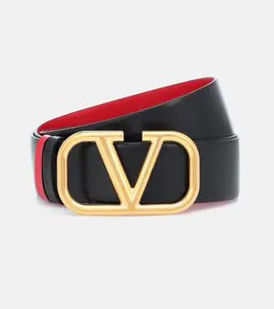 Valentino Garavani Vlogo Signature Reversible Leather Belt - Black