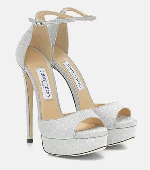 JIMMY CHOO Max 150 Glitter Sandals - Silver