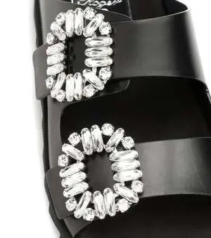 ROGER VIVIER Slidy Viv' Leather Sandals - Black