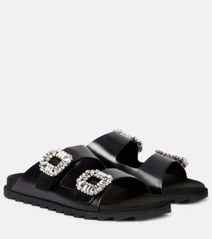 ROGER VIVIER Slidy Viv' Leather Sandals - Black