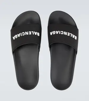 Balenciaga Pool Logo Slides - Black
