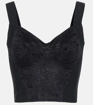 Dolce & Gabbana Lace-trimmed Jacquard Bustier - Black