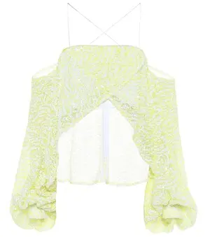 Halpern Sequined Off-shoulder Cropped Blouse