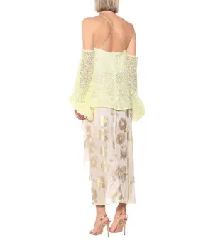 Halpern Sequined Off-shoulder Cropped Blouse