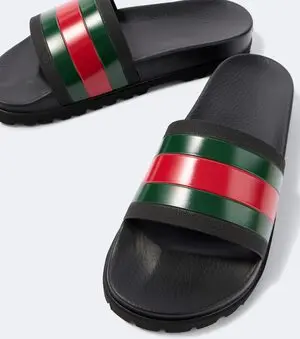 Gucci Striped Web Slide Sandals - Black