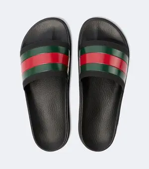 Gucci Striped Web Slide Sandals - Black