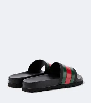 Gucci Striped Web Slide Sandals - Black