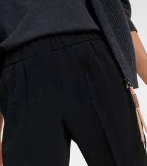 Brunello Cucinelli Silk-blend Cropped Pants - Black