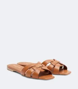 Saint Laurent Tribute Nu Pieds 05 Leather Slides - Brown