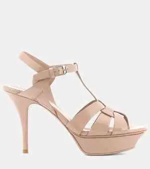 Saint Laurent Tribute 105 Patent Leather Platform Sandals - Beige