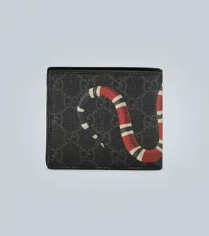 Gucci Kingsnake Print Gg Supreme Wallet - Black | Editorialist