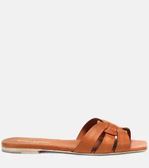 Saint Laurent Tribute Nu Pieds 05 Leather Slides - Brown