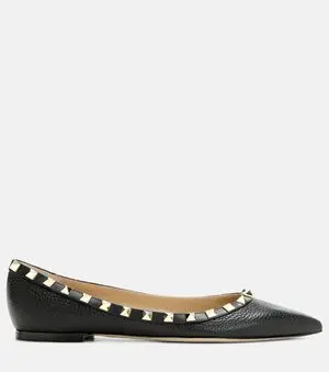 Valentino Garavani Rockstud Leather Ballerinas - Black