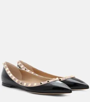 Valentino Garavani Rockstud Patent Leather Ballet Flats - Black