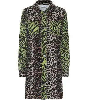 GANNI Leopard-print Denim Shirt Dress - Multicoloured