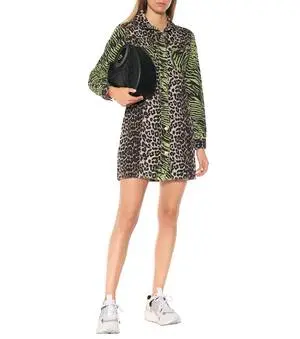 GANNI Leopard-print Denim Shirt Dress