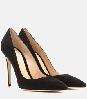 GIANVITO ROSSI 105 Suede Pointed Toe Pumps - Black