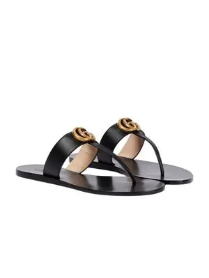 Gucci Double G Leather Thong Sandals