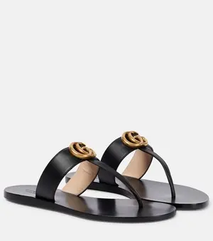Gucci Double G Leather Thong Sandals