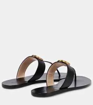 Gucci Double G Leather Thong Sandals