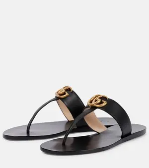 Gucci Double G Leather Thong Sandals