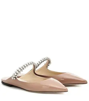 JIMMY CHOO Bing Patent Leather Slippers Beige
