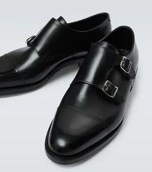 John Lobb Leather Monk Strap Shoes - Black