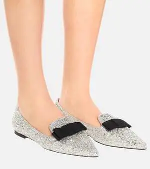 JIMMY CHOO Gala Glitter Ballet Flats - Silver