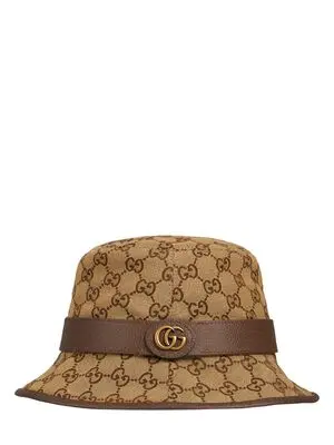 Gucci Gg Cotton Blend Canvas Bucket Hat Beige