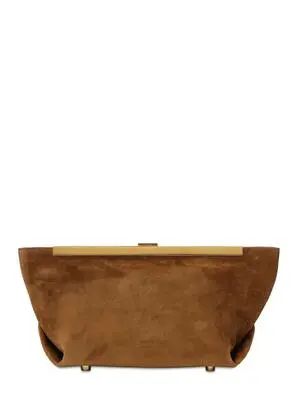 Khaite Aimee Frame Suede Clutch - Caramel
