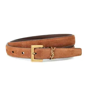 Saint Laurent Cassandre 20 Suede Belt - Brown