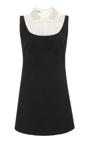 Miu Miu Embellished Organza-detailed Cady Mini Dress - Black