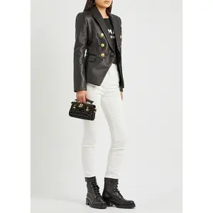 Balmain Double-breasted Leather Blazer