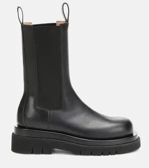 Bottega Veneta Lug Leather Ankle Boots - Black