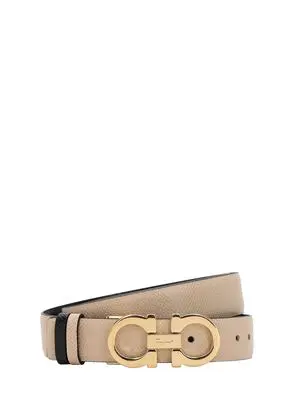 FERRAGAMO 2.5cm Gancini Reversible Leather Belt Nude,black
