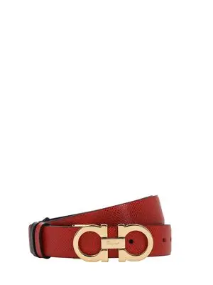 FERRAGAMO 2.5cm Gancini Reversible Leather Belt Red,black
