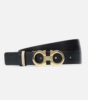 FERRAGAMO Reversible Gancini Leather Belt - Black